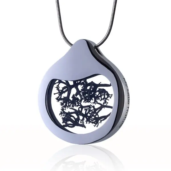 MY LITTLE NATURE The Drop" Pendant Necklace With Natural Black Moss - Black/silver