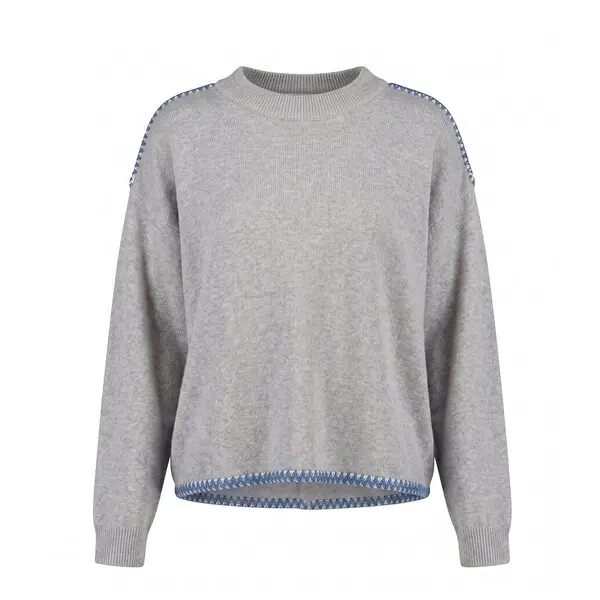TANTRA SPAIN SL Oversized Knit Sweater With Topstitching Detail On Hem And Shoulders - Grey
