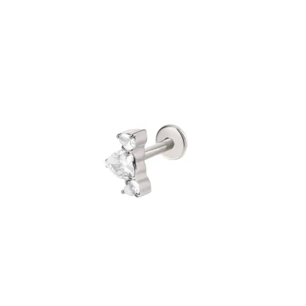 VANCHI Curved Crystal Threadless Flat Back Titanium Cartilage Stud In Platinum