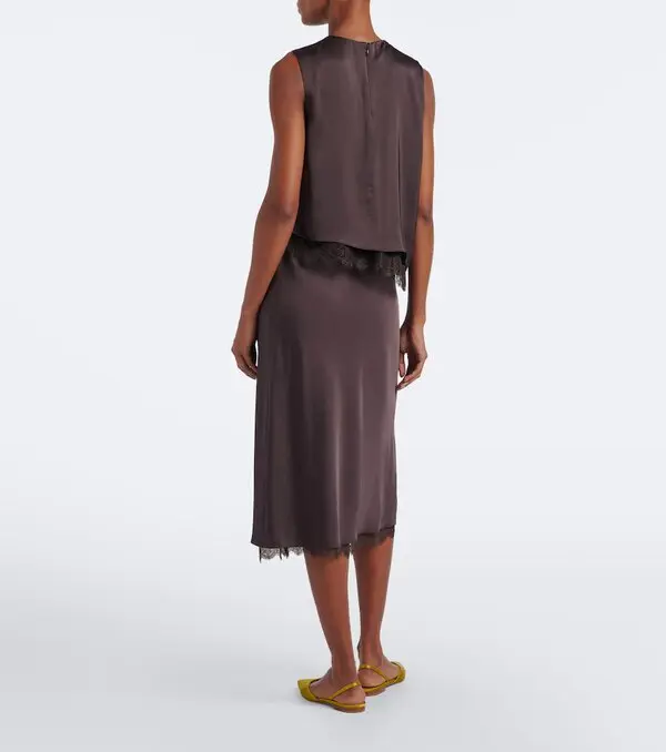 Vince Lace-trimmed Satin Midi Skirt