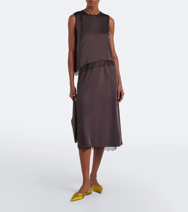 Vince Lace-trimmed Satin Midi Skirt