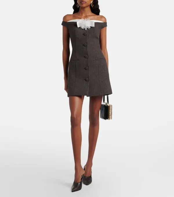 SELF-PORTRAIT Off-shoulder Appliqué Mini Dress