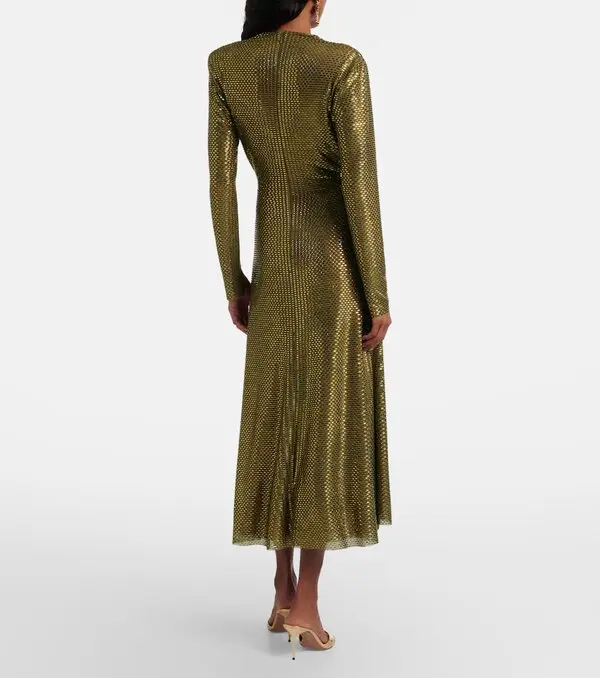 SELF-PORTRAIT Gathered Rhinestone-embellished Midi Dress