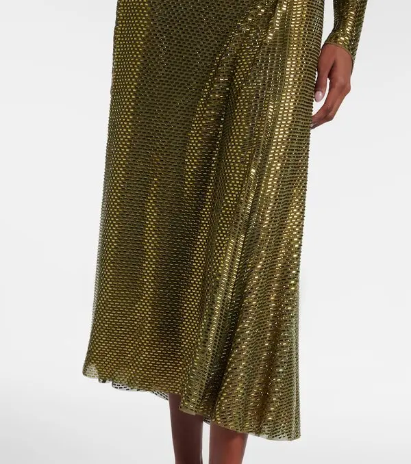 SELF-PORTRAIT Gathered Rhinestone-embellished Midi Dress