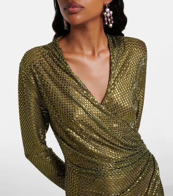 SELF-PORTRAIT Gathered Rhinestone-embellished Midi Dress