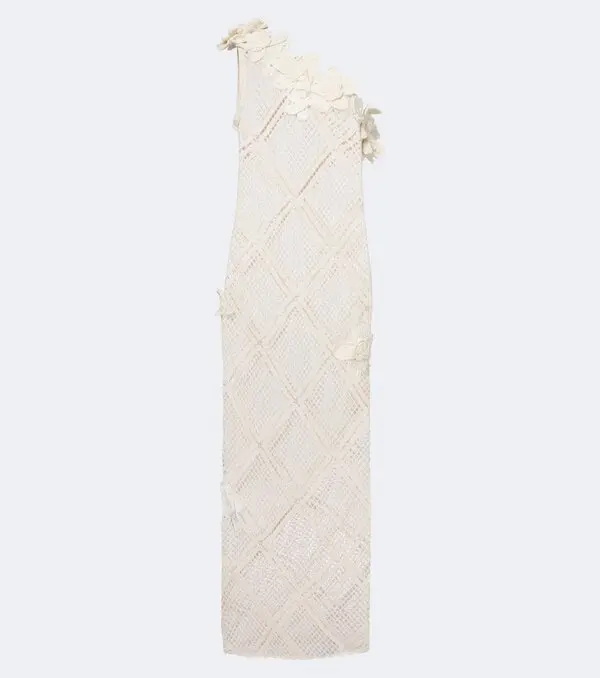 JW Anderson Floral-applique Crochet Cotton Maxi Dress - White