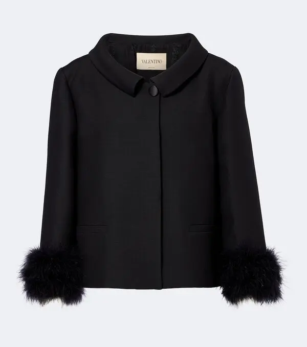 Valentino Garavani Crepe Couture Feather-trimmed Jacket - Black
