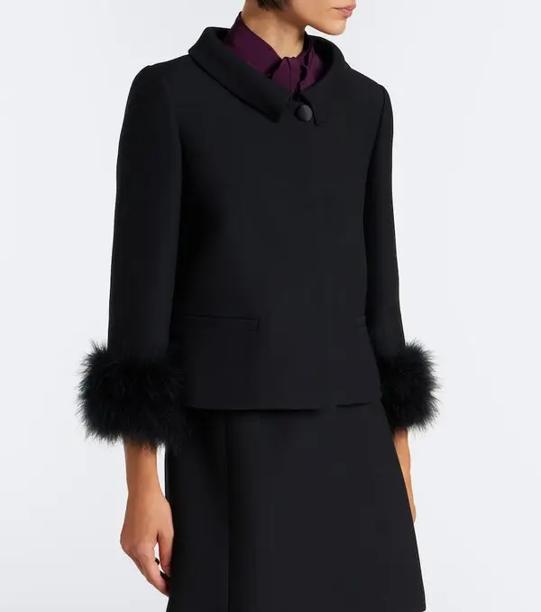 Valentino Garavani Crepe Couture Feather-trimmed Jacket