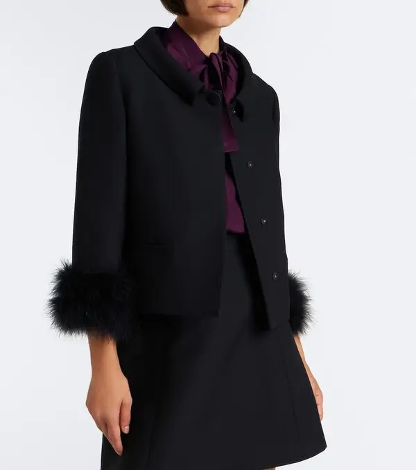Valentino Garavani Crepe Couture Feather-trimmed Jacket