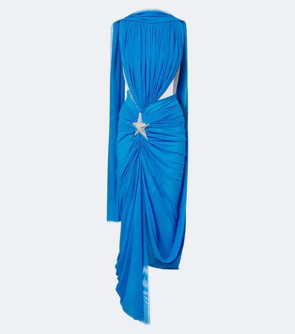 David Koma Draped Embellished Tulle Midi Dress - Blue