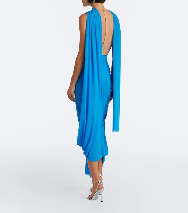 David Koma Draped Embellished Tulle Midi Dress