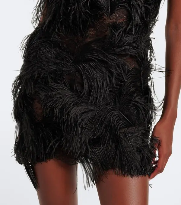 Attico Feather-trimmed Mini Dress