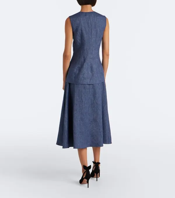Carolina Herrera Linen, Wool, And Silk-blend Midi Skirt