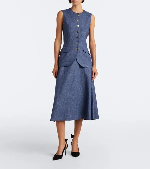 Carolina Herrera Linen, Wool, And Silk-blend Midi Skirt