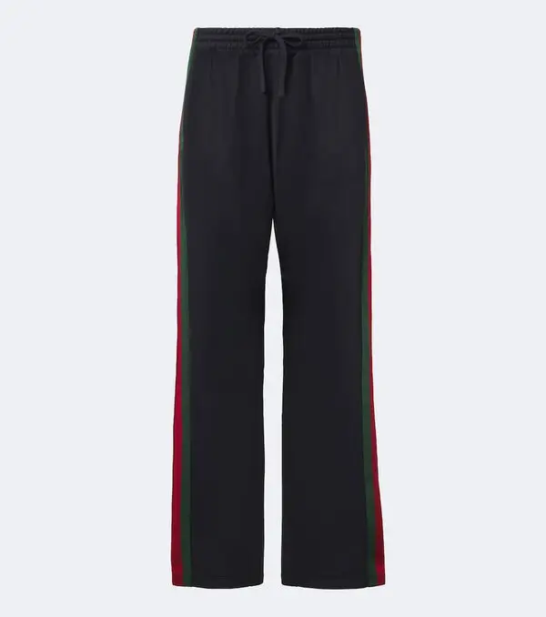 Gucci Web Stripe Silk And Cotton Wide-leg Pants - Blue