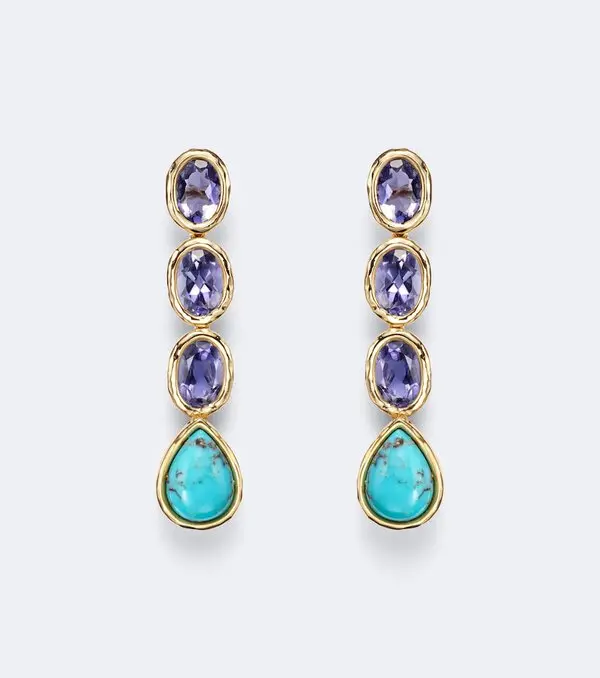 OCTAVIA ELIZABETH 18kt Drop Earrings With Iolite And Turquoise - Gold