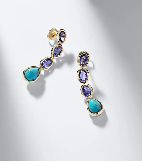 OCTAVIA ELIZABETH 18kt Yellow Iolite And Turquoise Drop Earrings