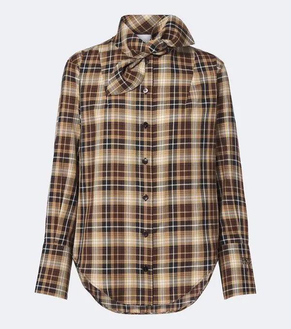 PATOU Bow-detail Checked Cotton Shirt - Brown
