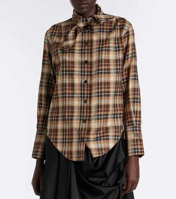 PATOU Bow-detail Checked Cotton Shirt