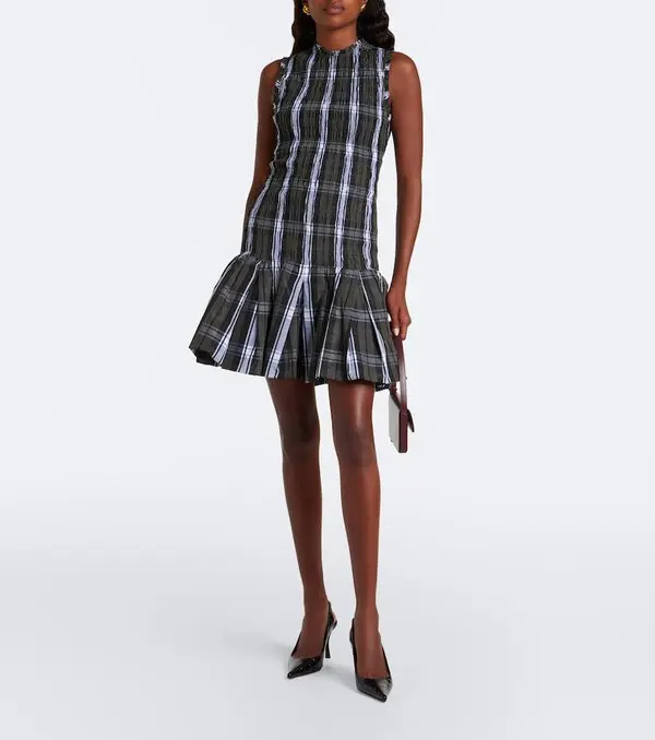 PATOU Checked Shirred Minidress
