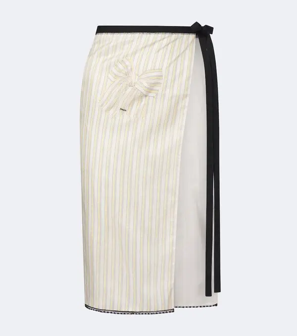 Prada Embroidered Striped Wrap Skirt - Beige