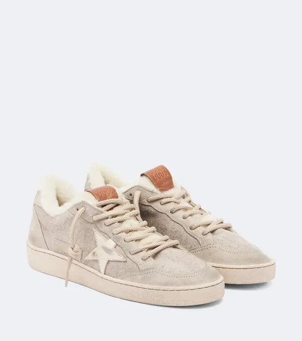 GOLDEN GOOSE Ball Star Suede Sneakers With Shearling Lining - Grey