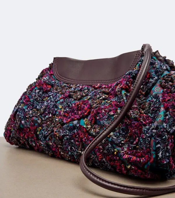 Dries Van Noten Small Embellished Leather-trimmed Clutch