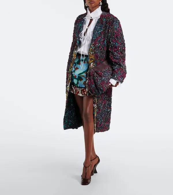 Dries Van Noten Small Embellished Leather-trimmed Clutch
