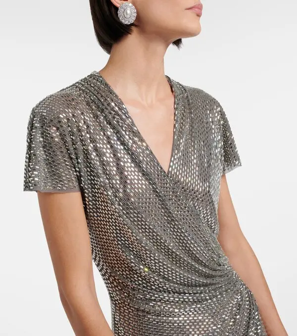 SELF-PORTRAIT Gathered Rhinestone-embellished Gown