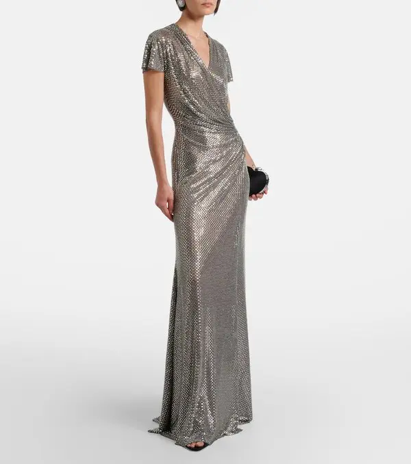 SELF-PORTRAIT Gathered Rhinestone-embellished Gown