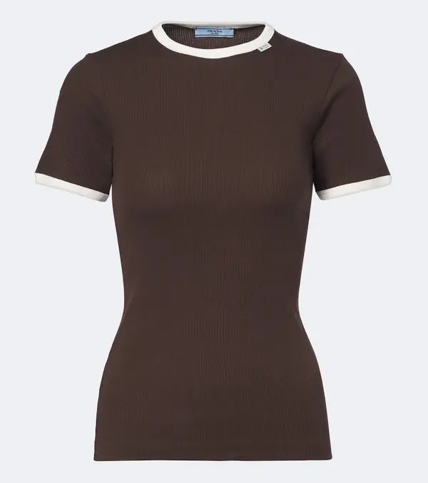 Prada Ribbed-knit Cotton T-shirt