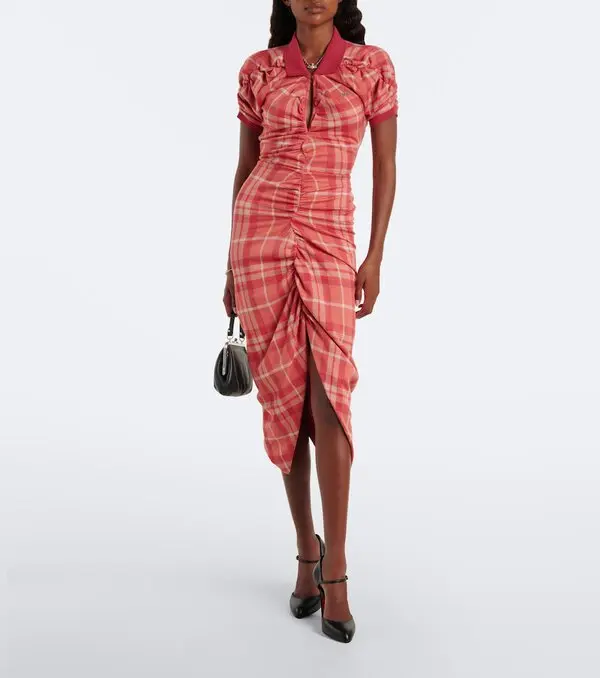 VIVIENNE WESTWOOD Checked Ruched Cotton Midi Dress
