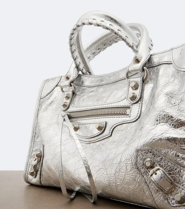 Balenciaga Le City Small Metallic Leather Top Handle Bag - Silver