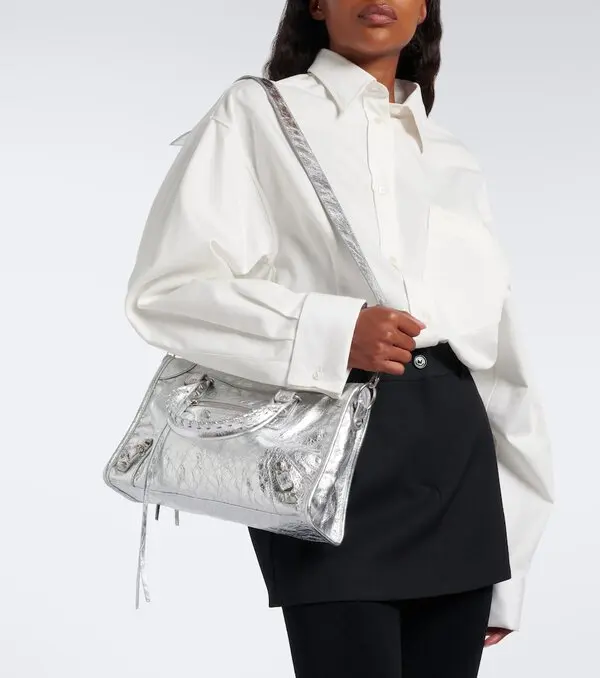 Balenciaga Le City Small Metallic Leather Top Handle Bag - Silver