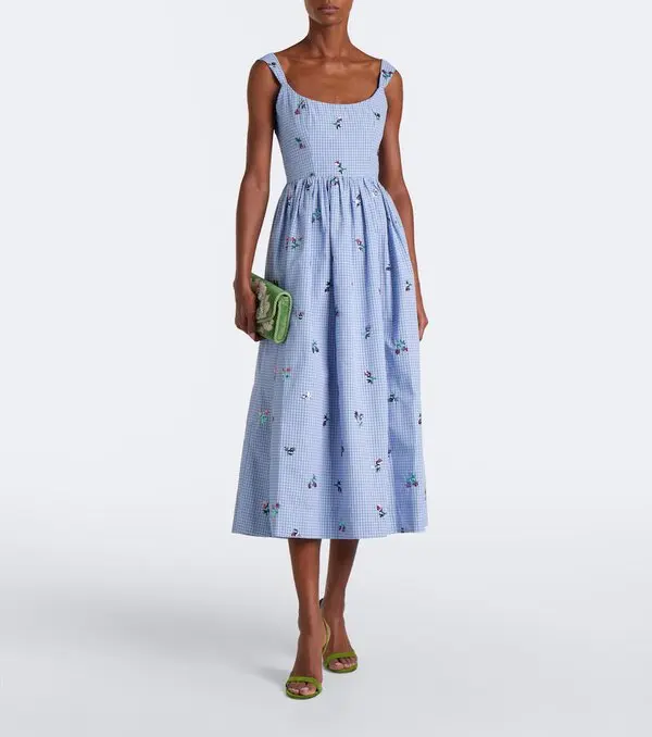 MARKARIAN Nara Sequin Gingham Cotton Midi Dress