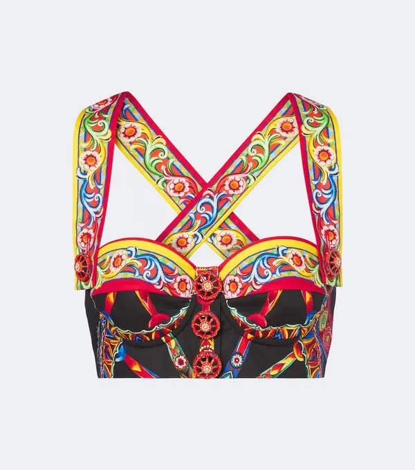 Dolce & Gabbana Carretto Cotton Poplin Crop Top - Multicoloured