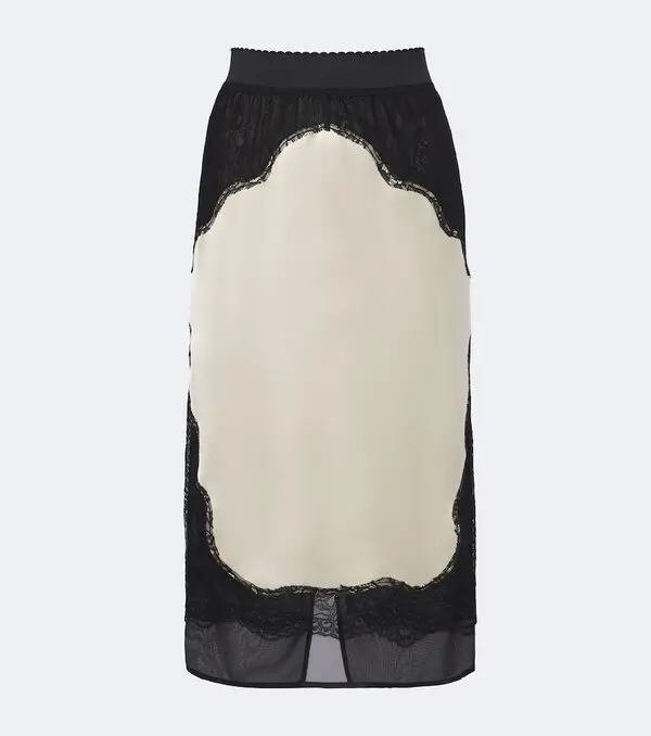 Attico Lace-trimmed Satin Midi Skirt - White