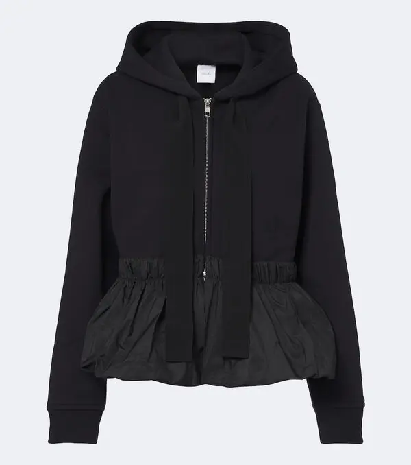 PATOU Peplum Cotton Zip-up Hoodie With Drawstring Hood