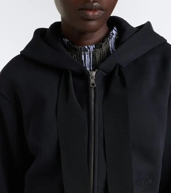 PATOU Peplum Cotton Zip-up Hoodie With Drawstring Hood