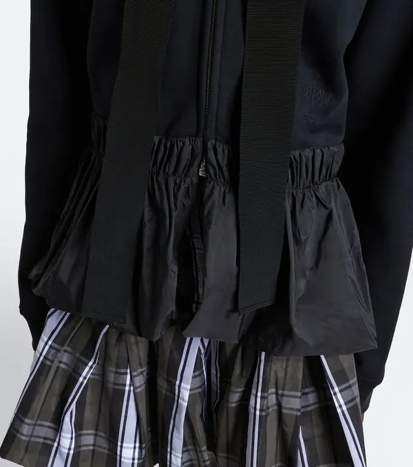 PATOU Peplum Cotton Zip-up Hoodie With Drawstring Hood