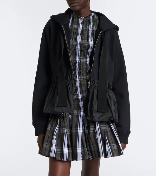 PATOU Peplum Cotton Zip-up Hoodie With Drawstring Hood