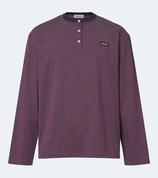 Miu Miu Striped Cotton Jersey Henley Shirt