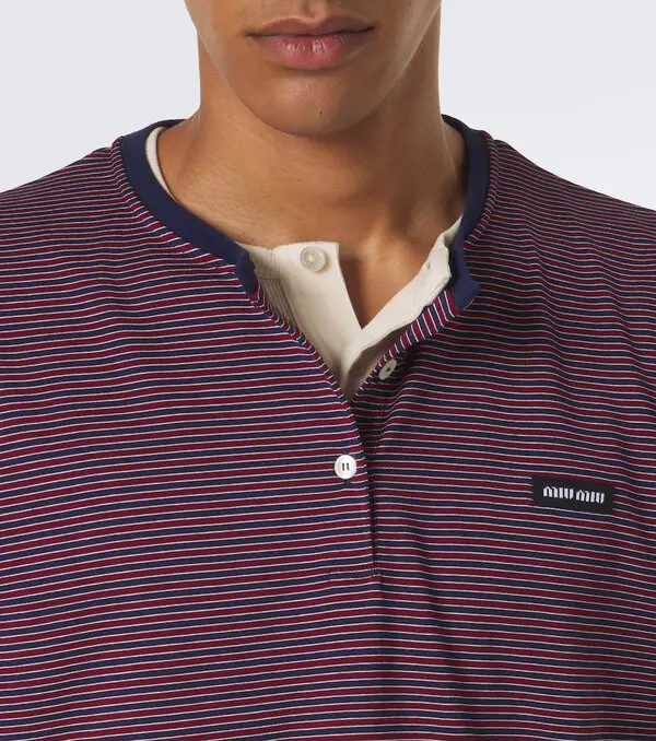 Miu Miu Striped Cotton Jersey Henley Shirt
