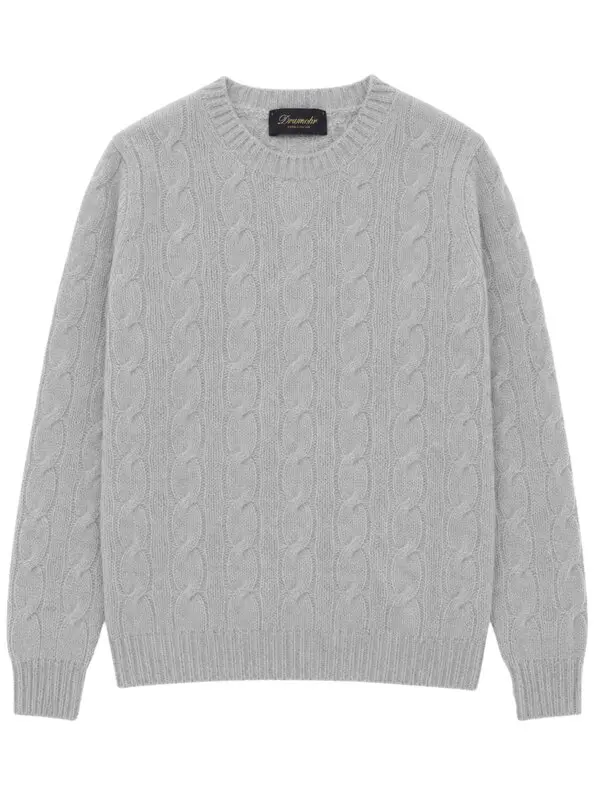 DRUMOHR Cable Knit Wool Crew Neck Sweater - Grey