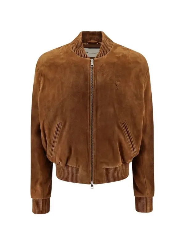 AMI Paris Suede Leather Zipped Jacket - Brown