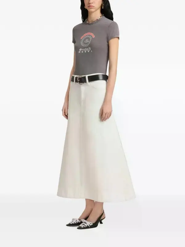 Marni Flared Denim Midi Skirt