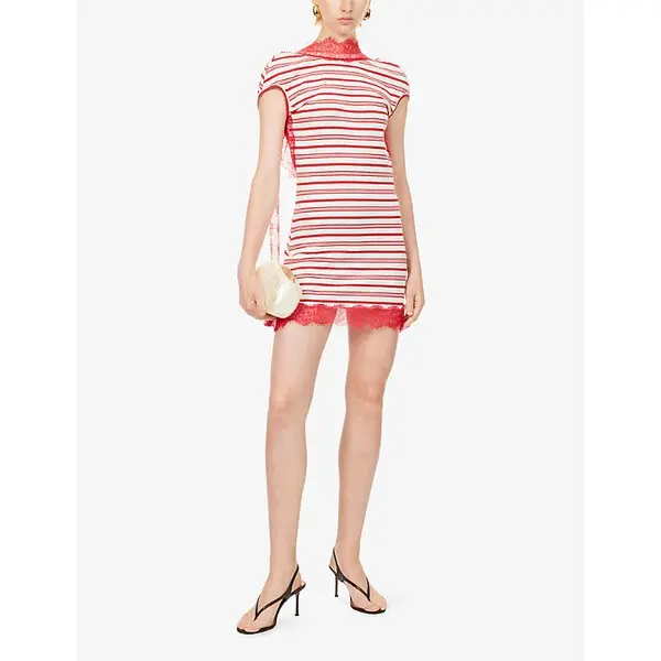 Christopher Esber Stripe Lace-trim Mini Dress