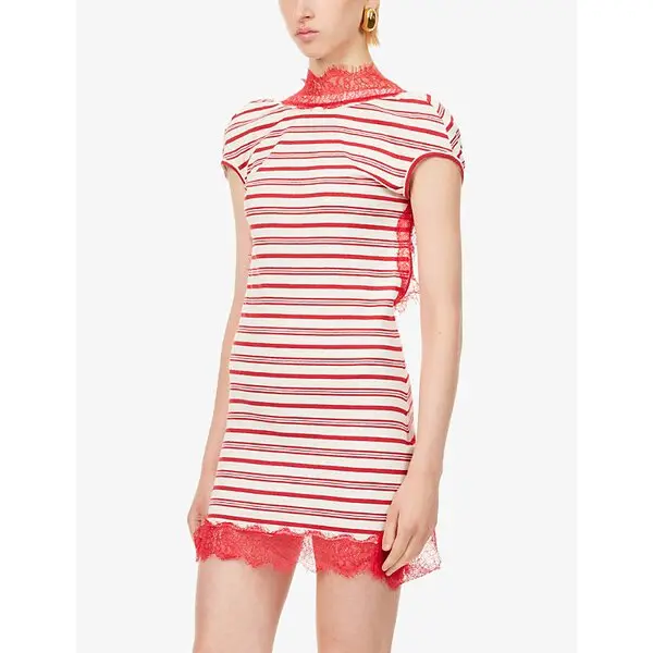 Christopher Esber Stripe Lace-trim Mini Dress