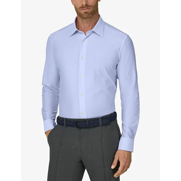 Boggi Milano Striped Regular-fit Cotton-jersey Shirt - Light Blue