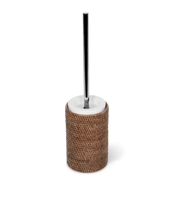 DECOR WALTHER Rattan-porcelain Toilet Brush Holder Set - Brown